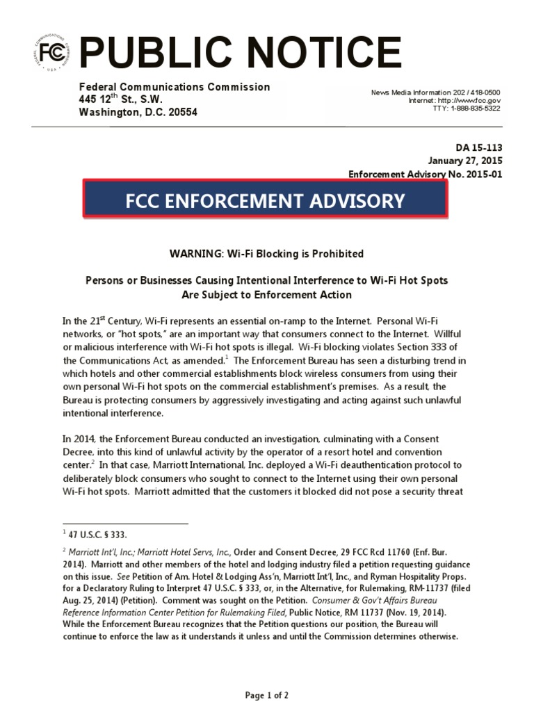 Public Notice: FCC Enforcement Advisory | PDF | Wi Fi | Federal ...
