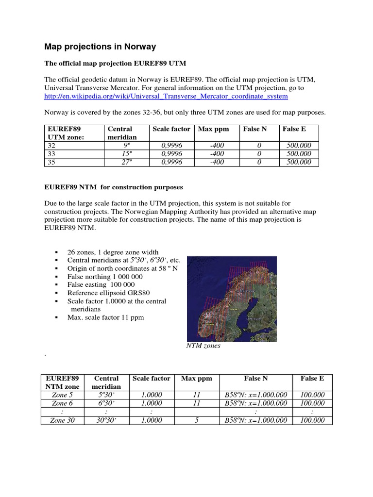 Map Projections in Norway: EUREF89 UTM | PDF | Computers