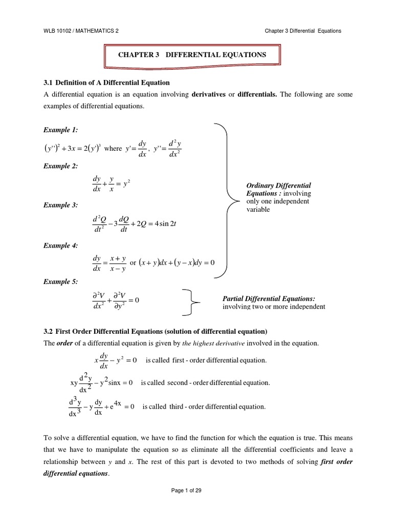 Differential Equations Overview | PDF | Equations | Differential Equations