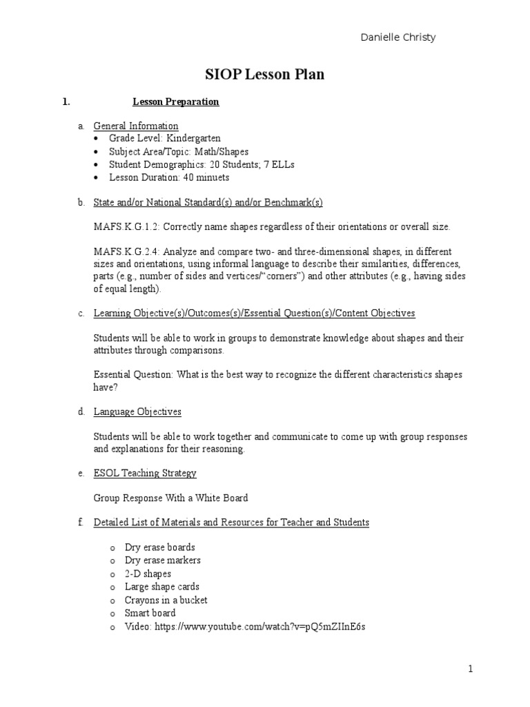 Siop Shapes LP DC | PDF | Pedagogy | Cognition