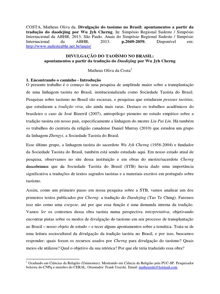 Daode Jing Como Fonte de Divulgação Do Daoismo No Brasil | PDF | Laozi ...