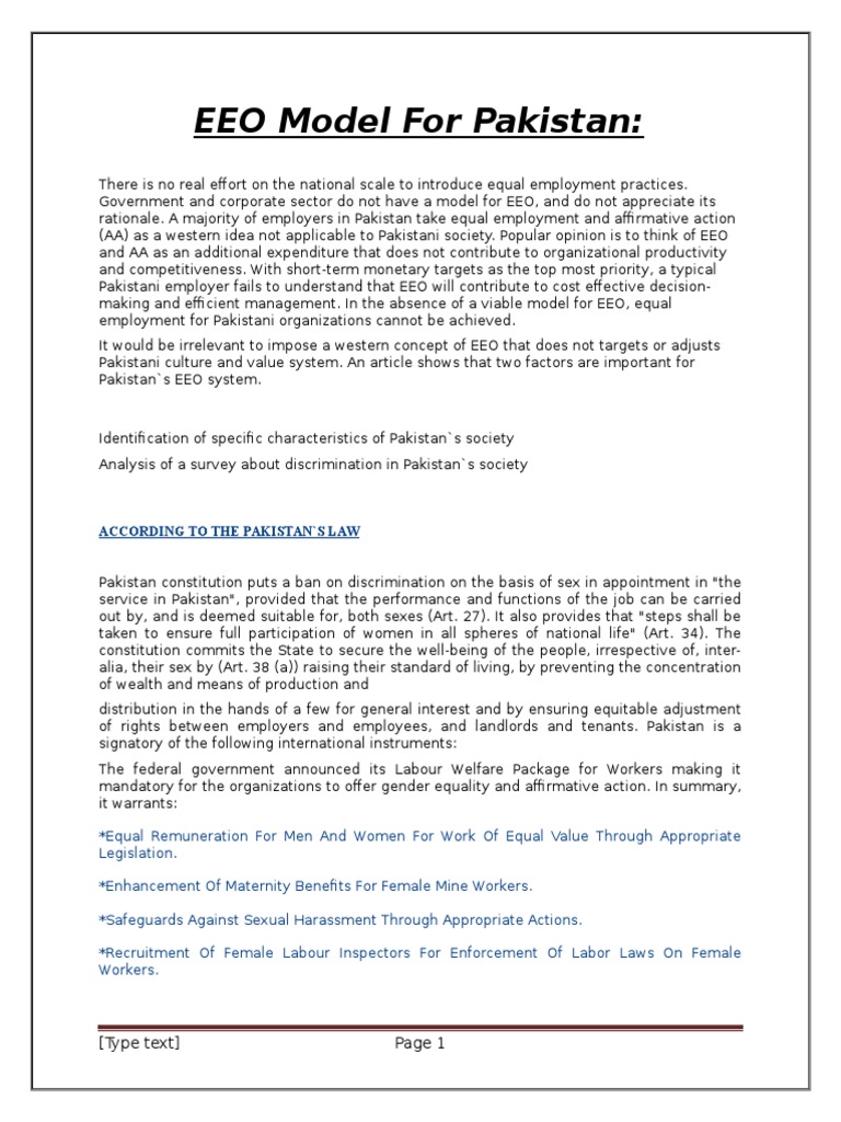 EEO Model For Pakistan:: According To The Pakistan'S Law | Download ...