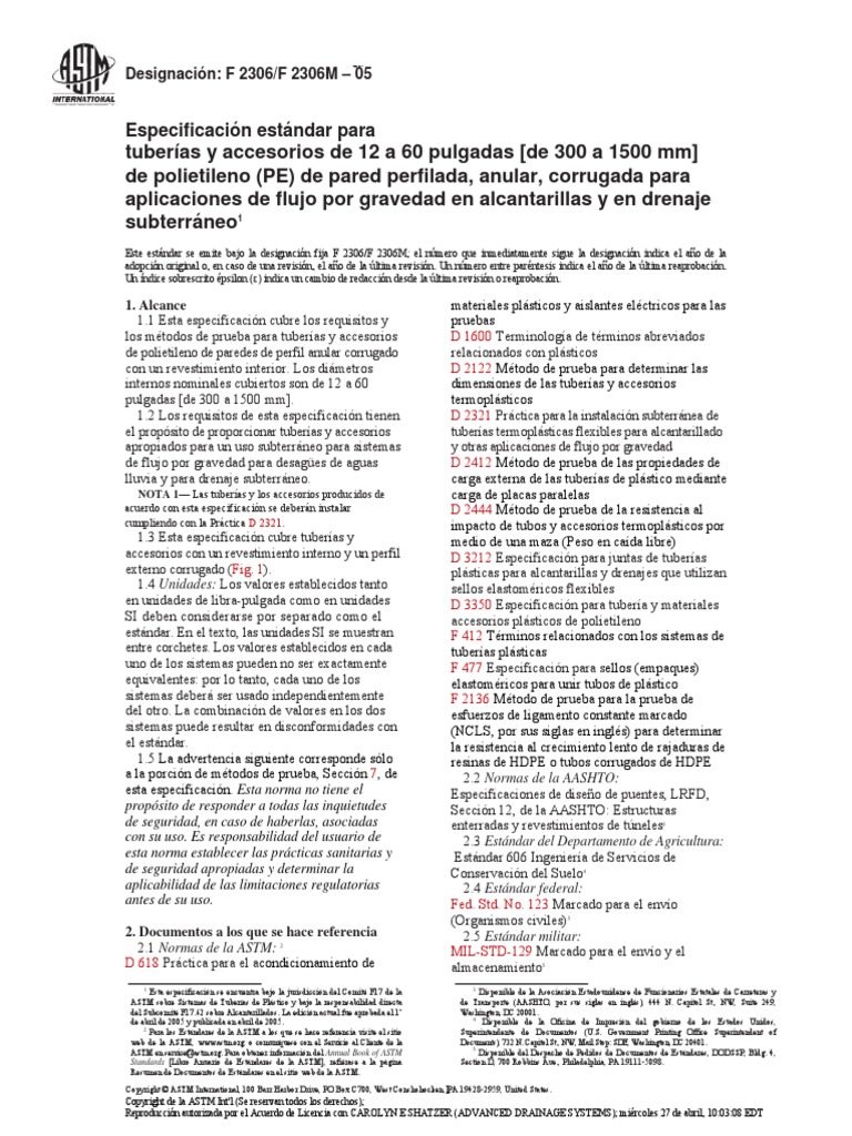 Astm F2306 Es | PDF | Tubería (transporte de fluidos) | El plastico