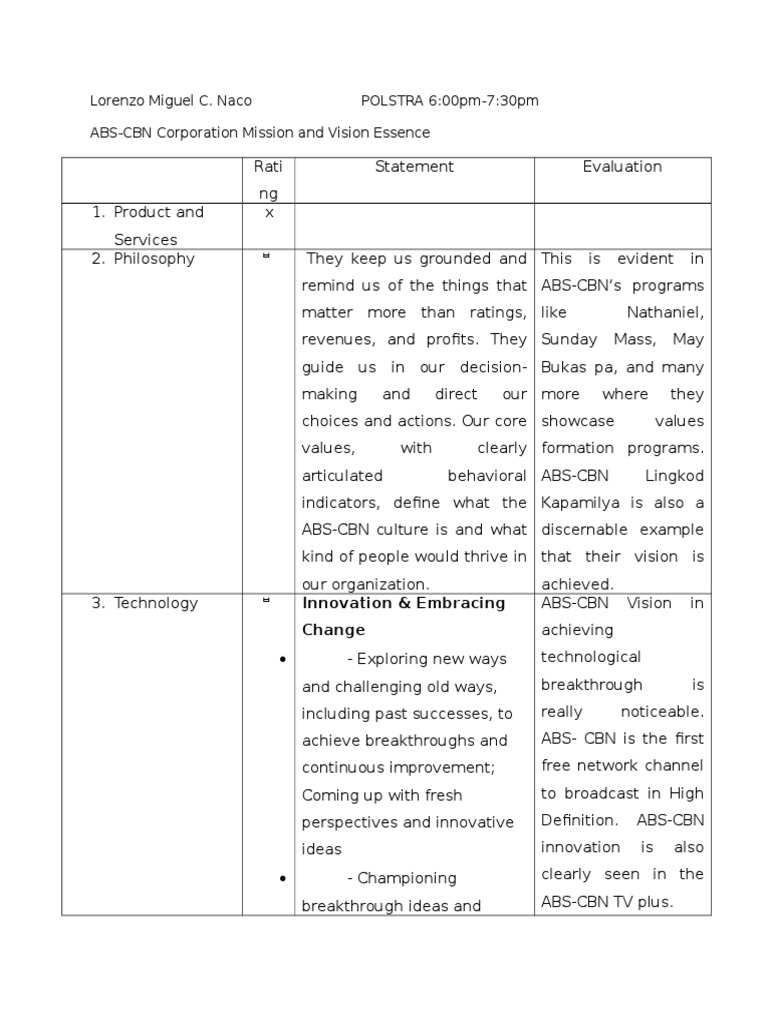 ABS-CBN's Core Values & Innovation | PDF | Economies | Business