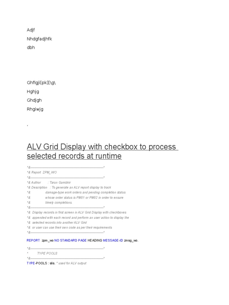 ALV Grid Display With Checkbox To Process Selected Records at Runtime | PDF | Subroutine ...