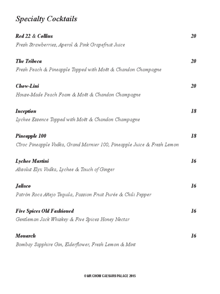 Mr chow menu store