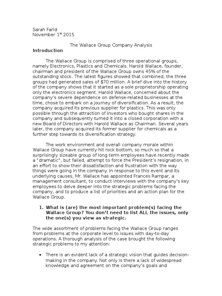 Wallace Case Final | PDF | Strategic Management | Organizational Structure