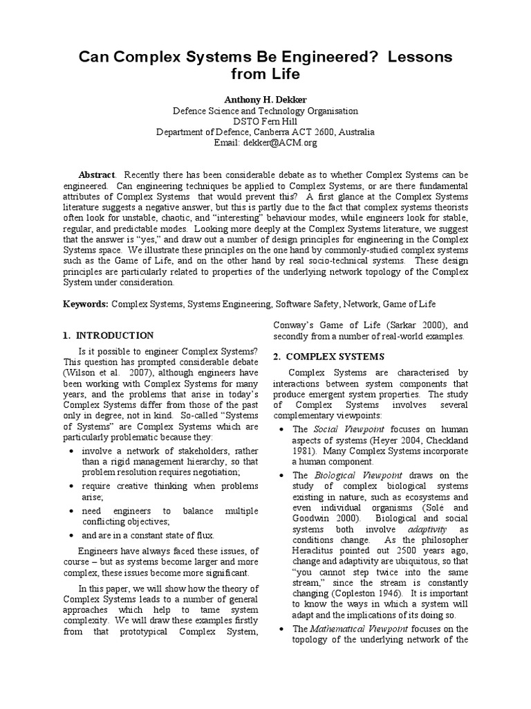 Can Complex Systems Be Engineered | PDF | Complex Systems | Systems ...