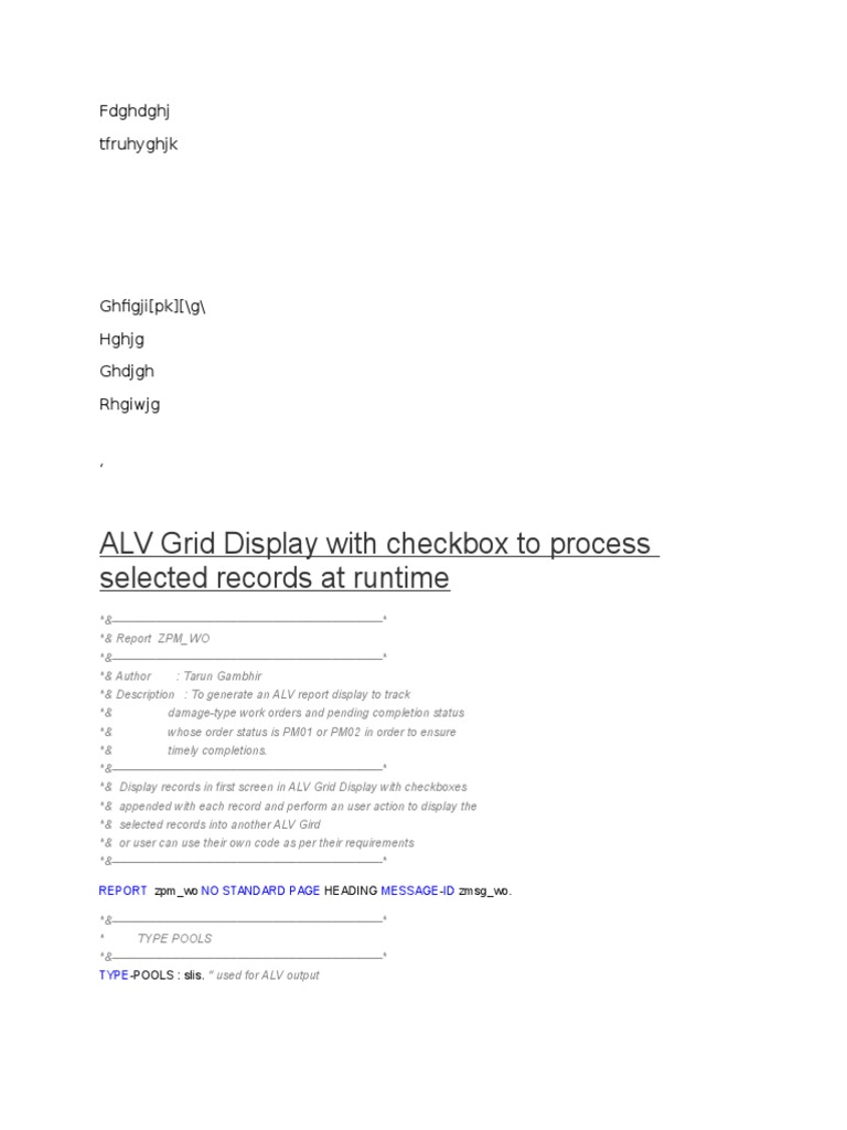 ALV Grid Display With Checkbox To Process Selected Records at Runtime | Download Free PDF ...