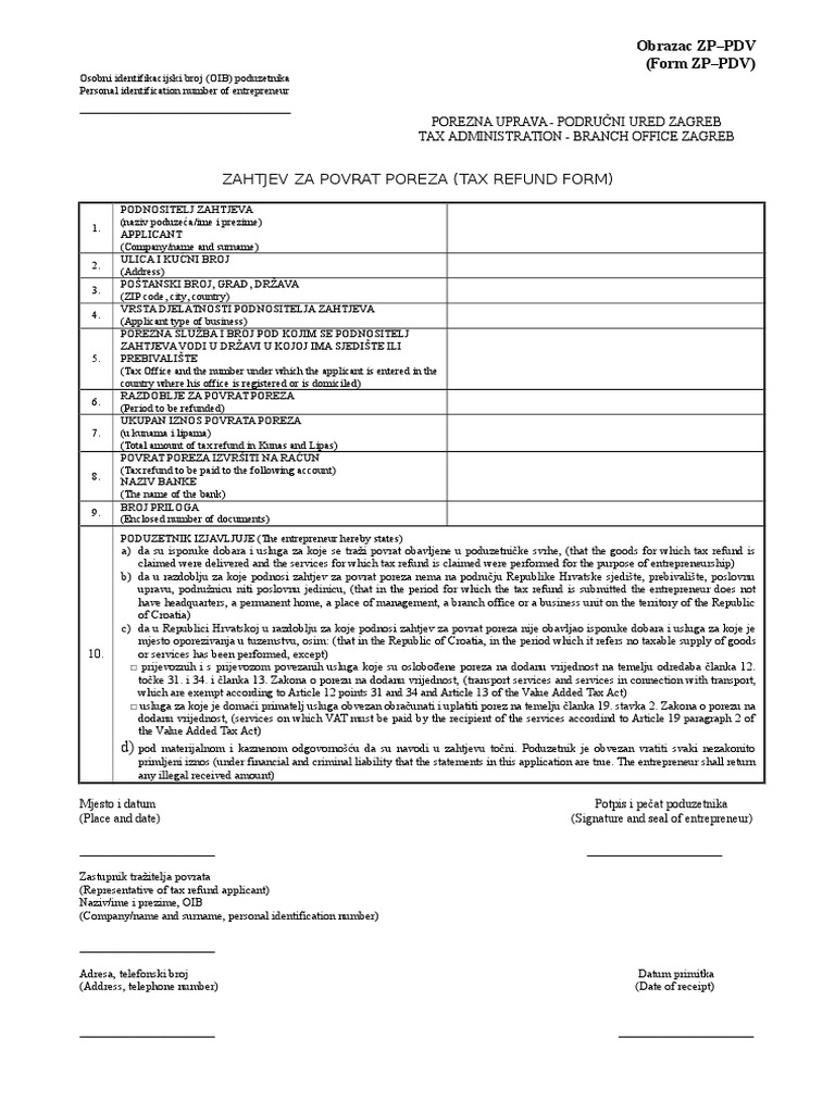 Obrazac ZP PDV 2010 | PDF