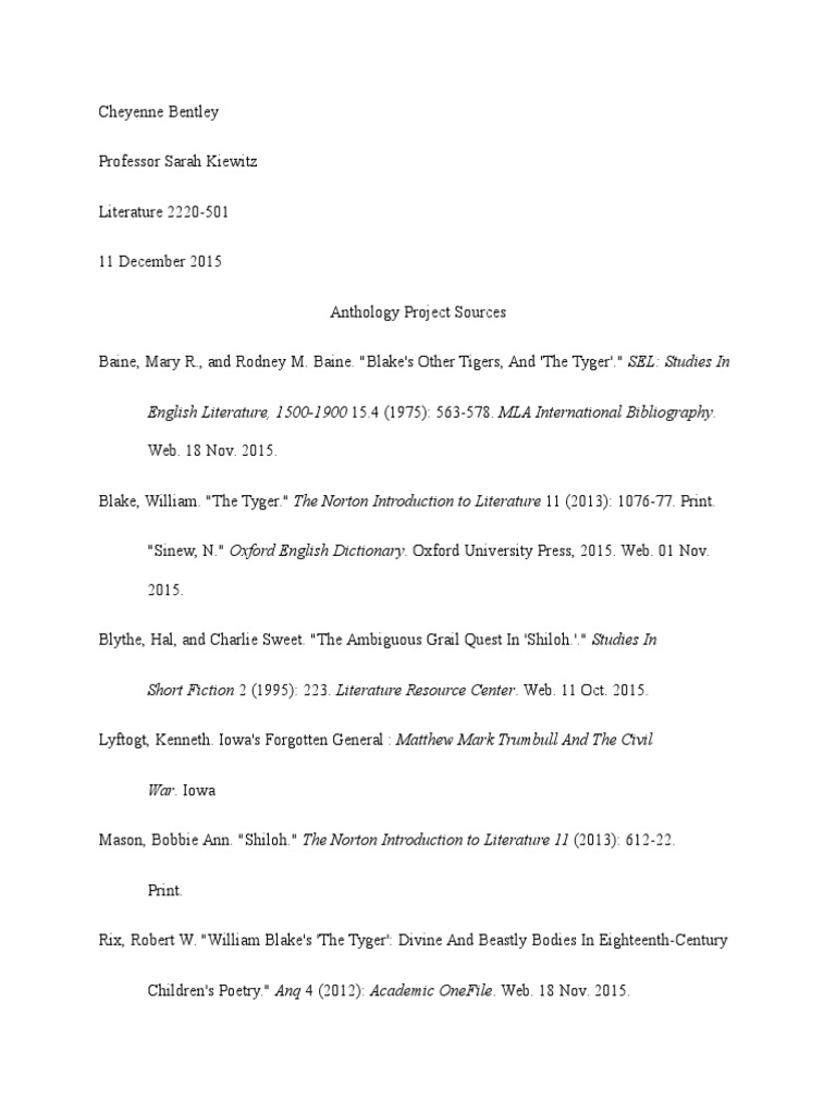 Literature Anthology Project Sources | PDF