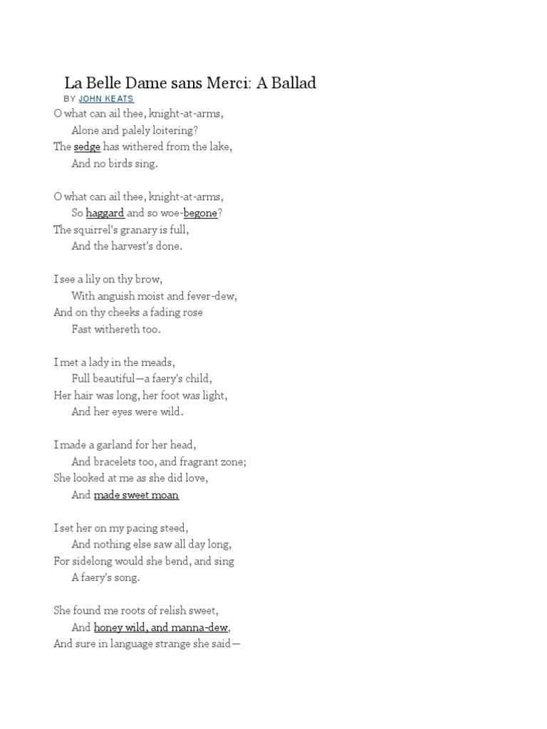 La Belle Dame sans Merci Analysis | PDF | Poetry