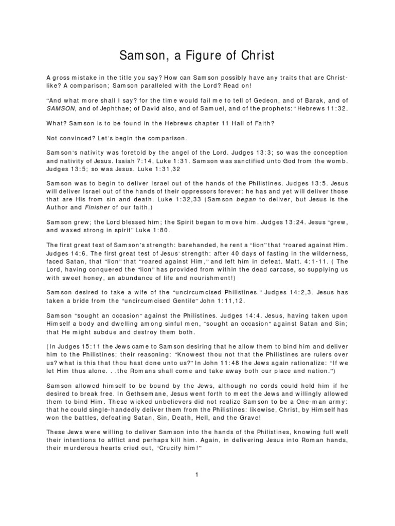 Samson A Figure Of Christ Pdf Samson Nativity Of Jesus