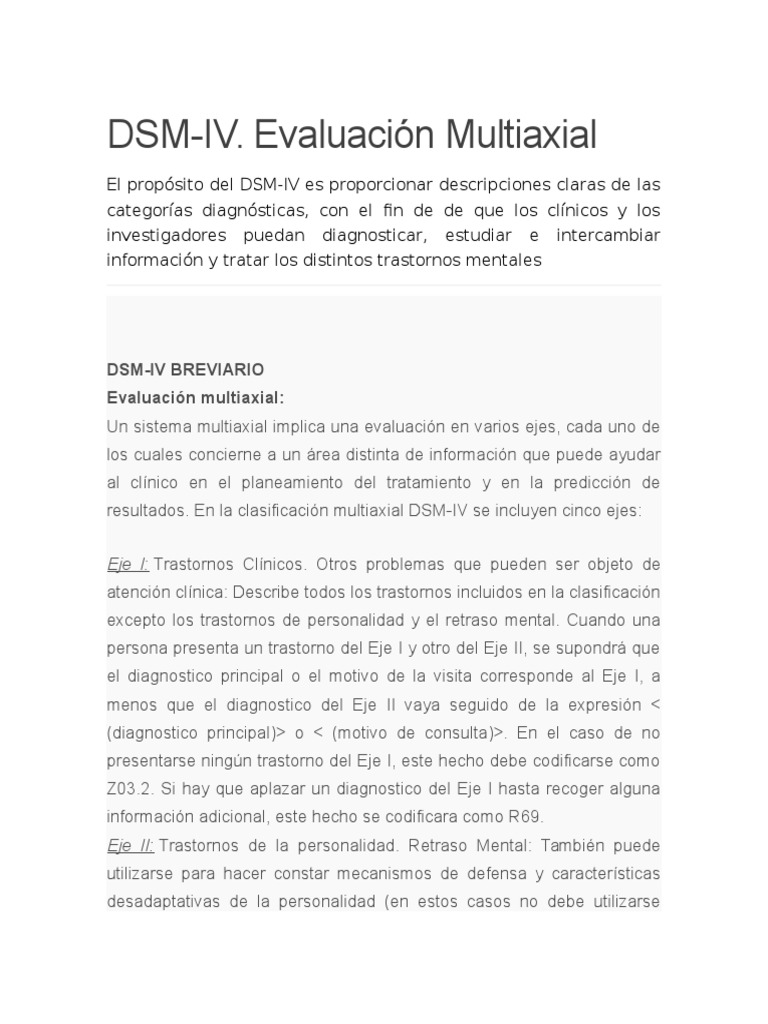DSM 4 Evaluacion Multiaxial | Desorden de personalidad | Manual ...