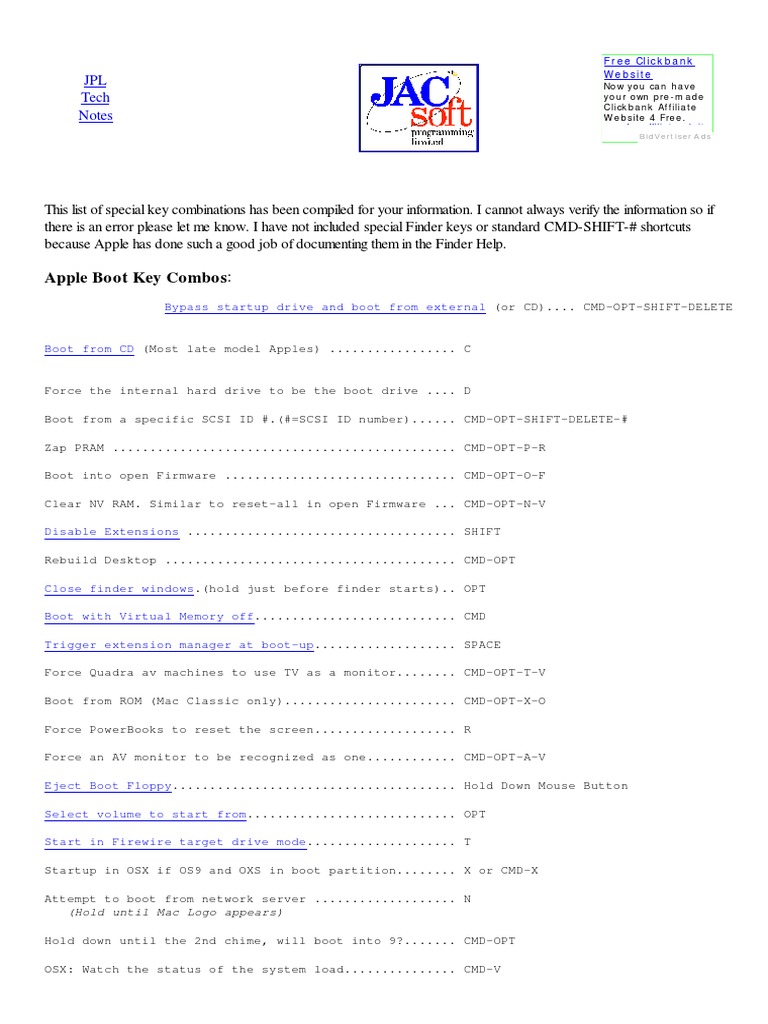 Apple Macintosh Boot Key Combos | PDF