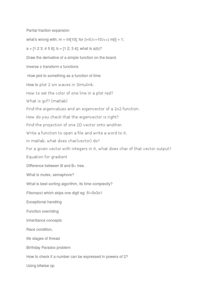 Mathworks Interview Questions Pdf Class Computer Programming
