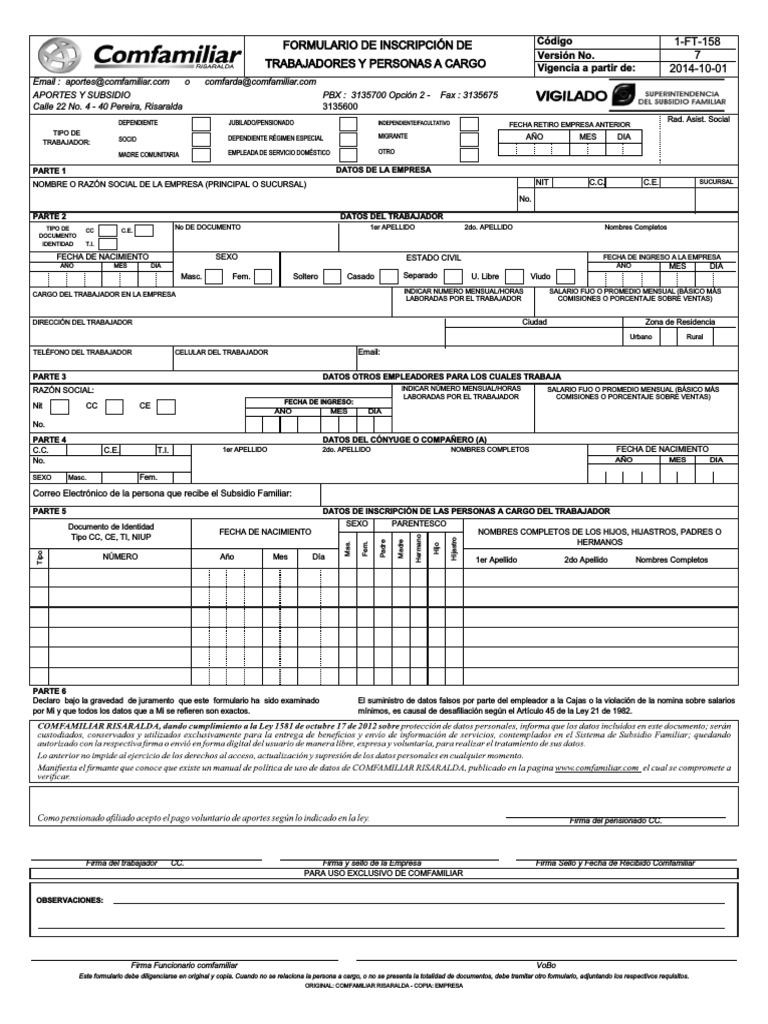 Formulario Comfamiliar Nuevo