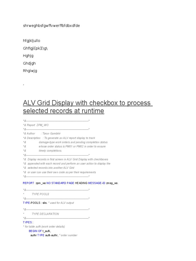 ALV Grid Display With Checkbox To Process Selected Records at Runtime | PDF | Subroutine ...