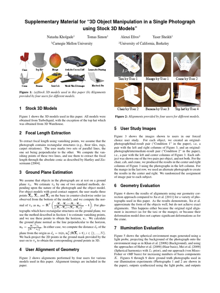 Supplementary Material For "3D Object Manipulation in A Single Photograph Using Stock 3D Models ...
