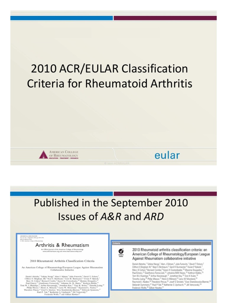 ACR/EULAR 2010 Classification Criteria Rheumatoid Artritis | Rheumatoid ...