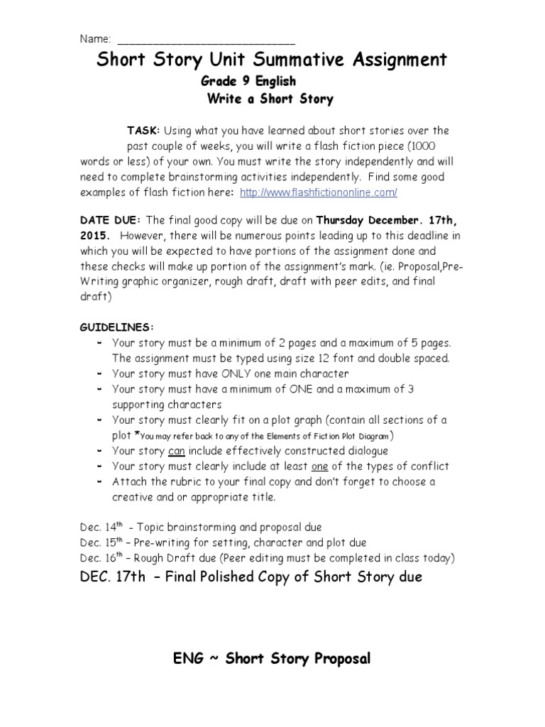 Short Story Creative Writing Assignment 2015 | PDF | Plot (Narrative ...
