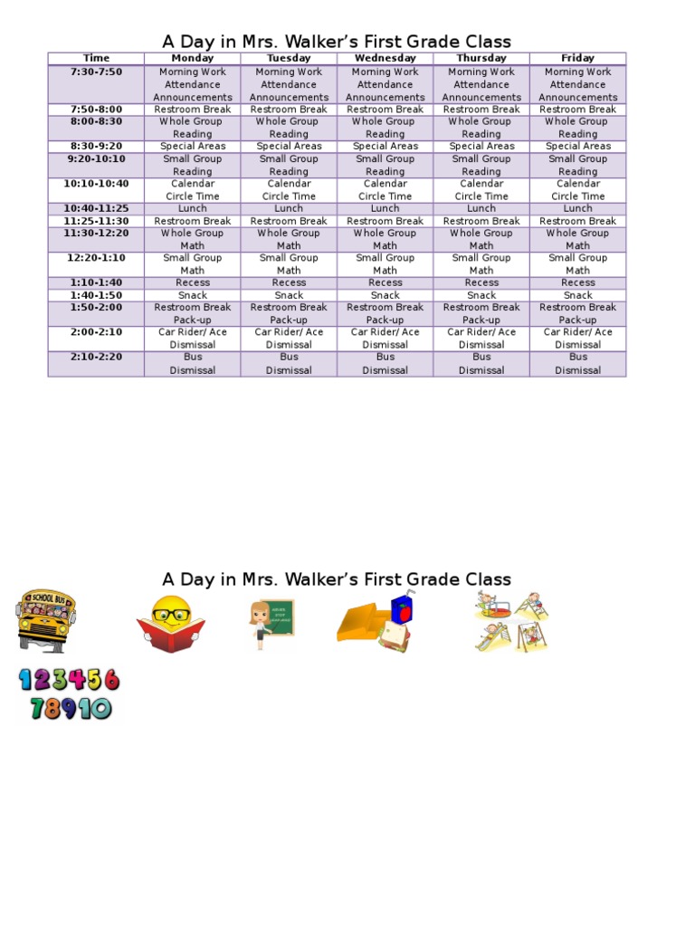 Daily Schedule for First Grade Class | PDF