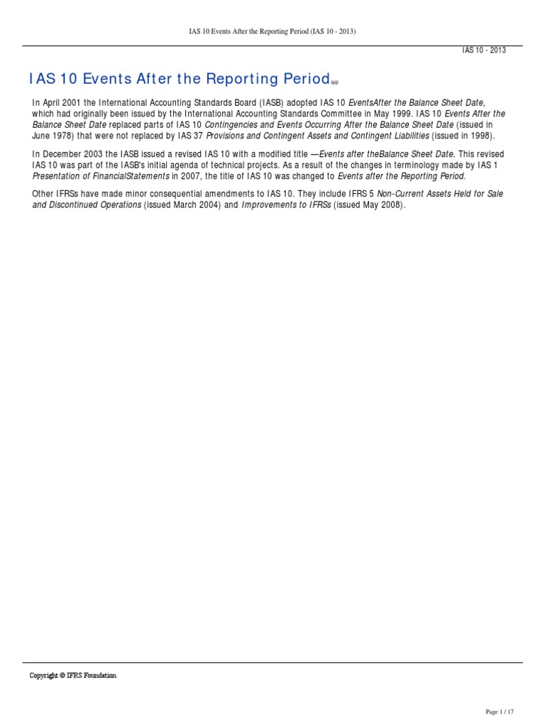 Ias 10 | PDF | International Financial Reporting Standards | Going Concern