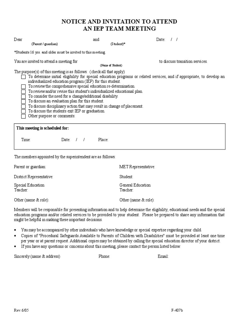 Secondary Iep Invitation-2 | PDF