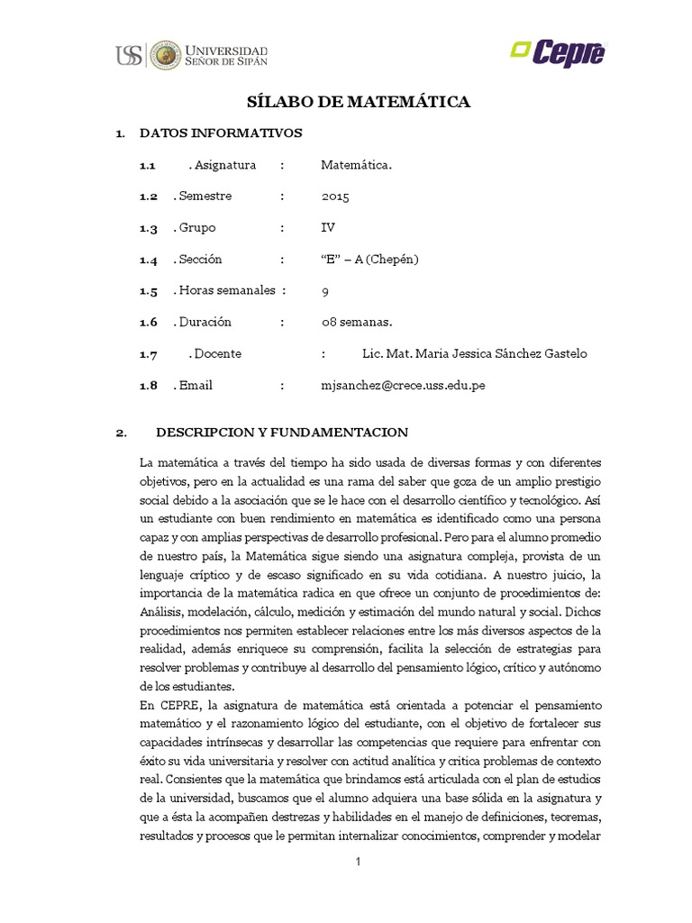 Silabo de Matematica | PDF | Factorización | Conceptos matemáticos