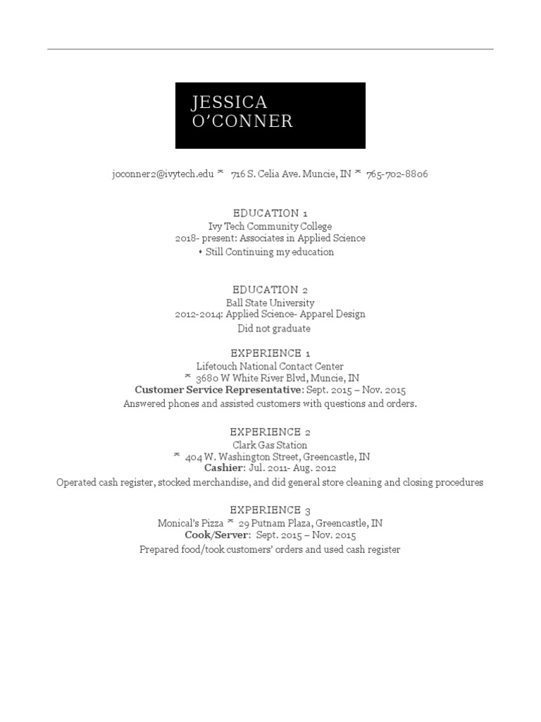 Jessica O’Conner Resume Summary | PDF