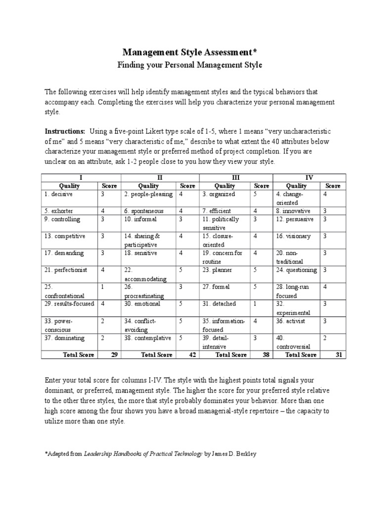 Management Style Assessment | PDF | Action (Philosophy) | Leadership