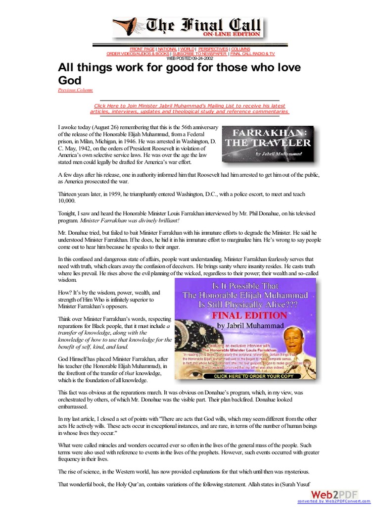 All Things Work For Good For Those Who Love God - Jabril Muhammad | PDF ...