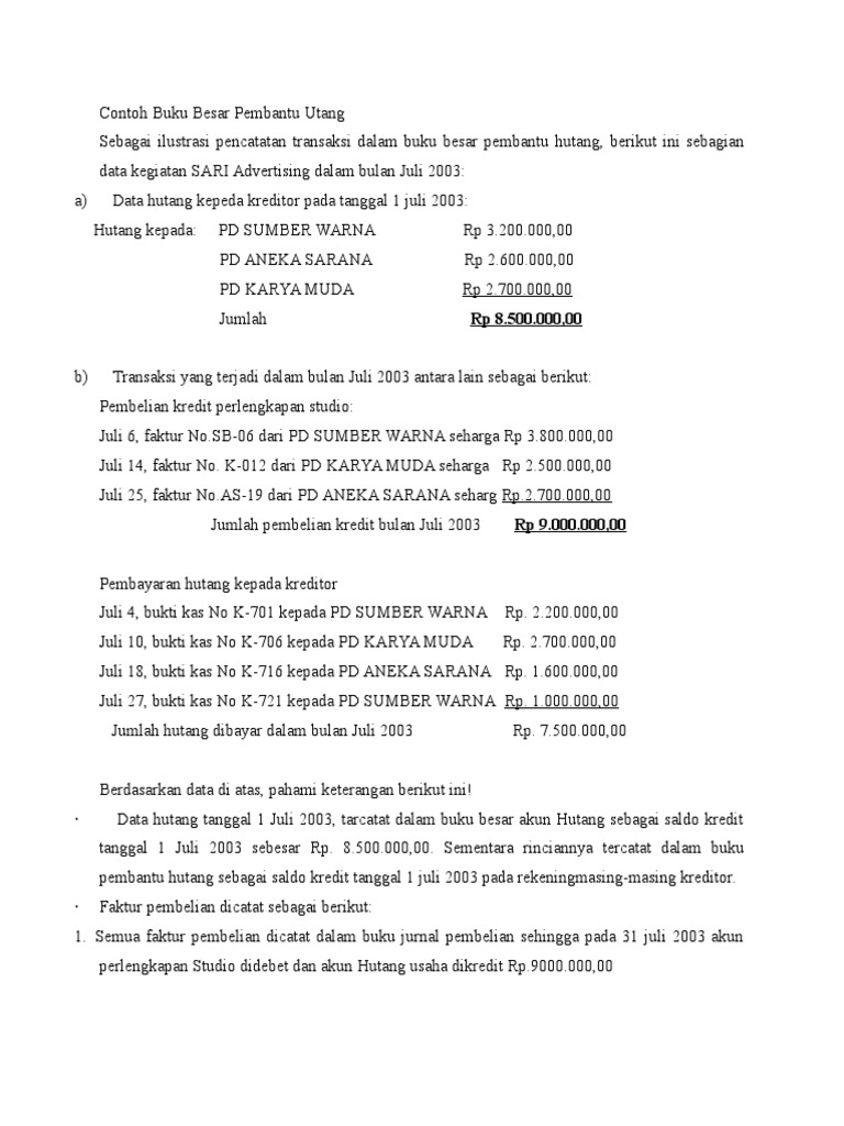 Contoh Buku Besar Pembantu Utang | PDF | Pengelolaan Keuangan & Uang