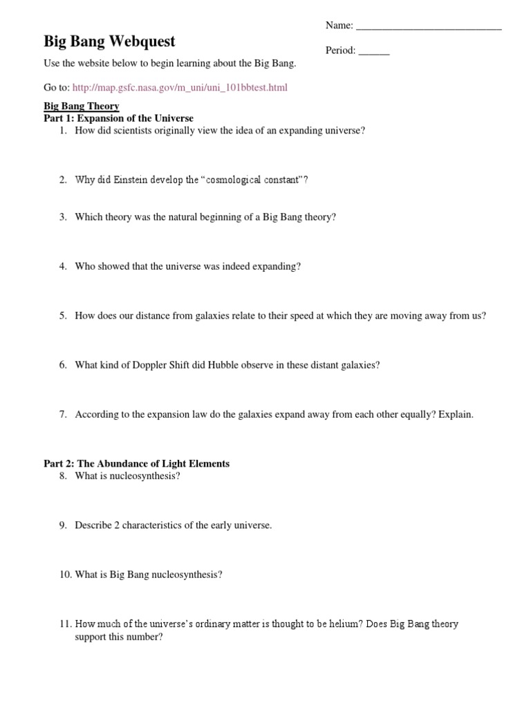 Big Bang Webquest | PDF | Big Bang | Cosmic Microwave Background