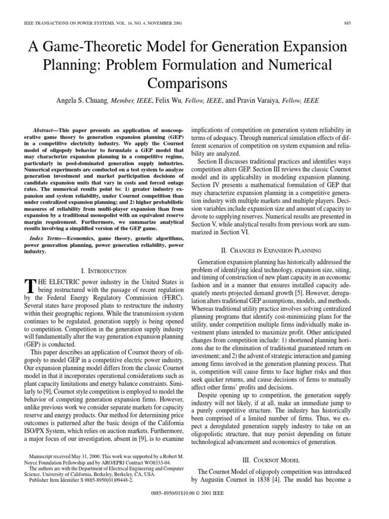 A Game-Theoretic Model For Generation Expansion Planning: Problem Formulation and Numerical ...