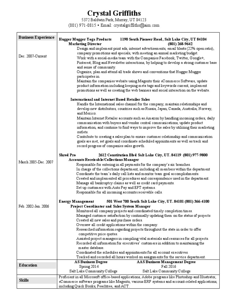 Crystal Griffiths Resume | PDF | Magento | Sales