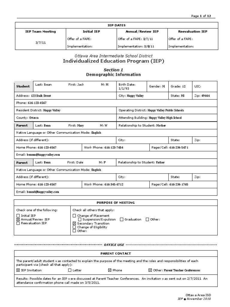 Iep Example Transition | PDF | Individualized Education Program ...