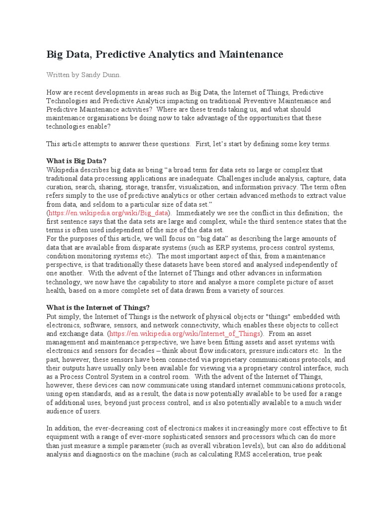 Big Data, Predictive Analytics and Maintenance | PDF | Predictive ...