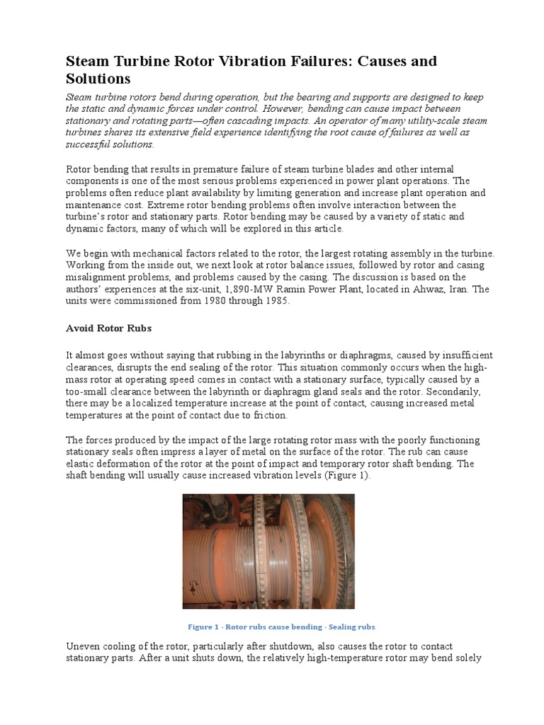 Steam Turbine Rotor Vibration Failures | PDF | Turbine | Bearing ...