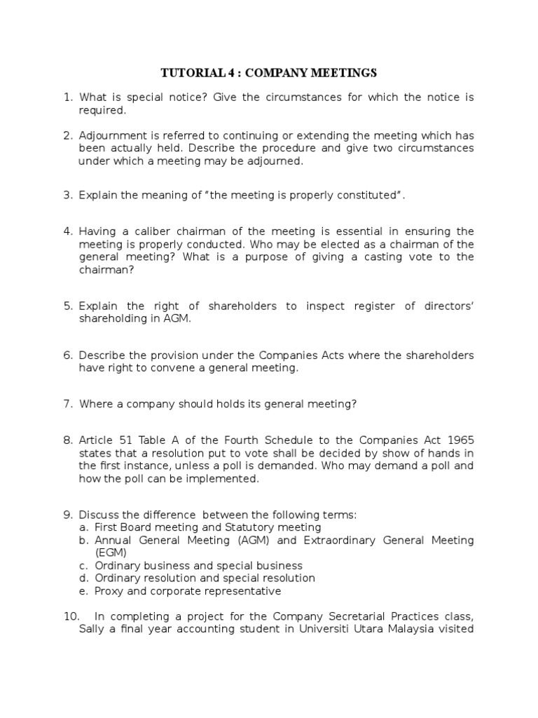 Tutorial Meeting | PDF | Board Of Directors | Constitutional Law