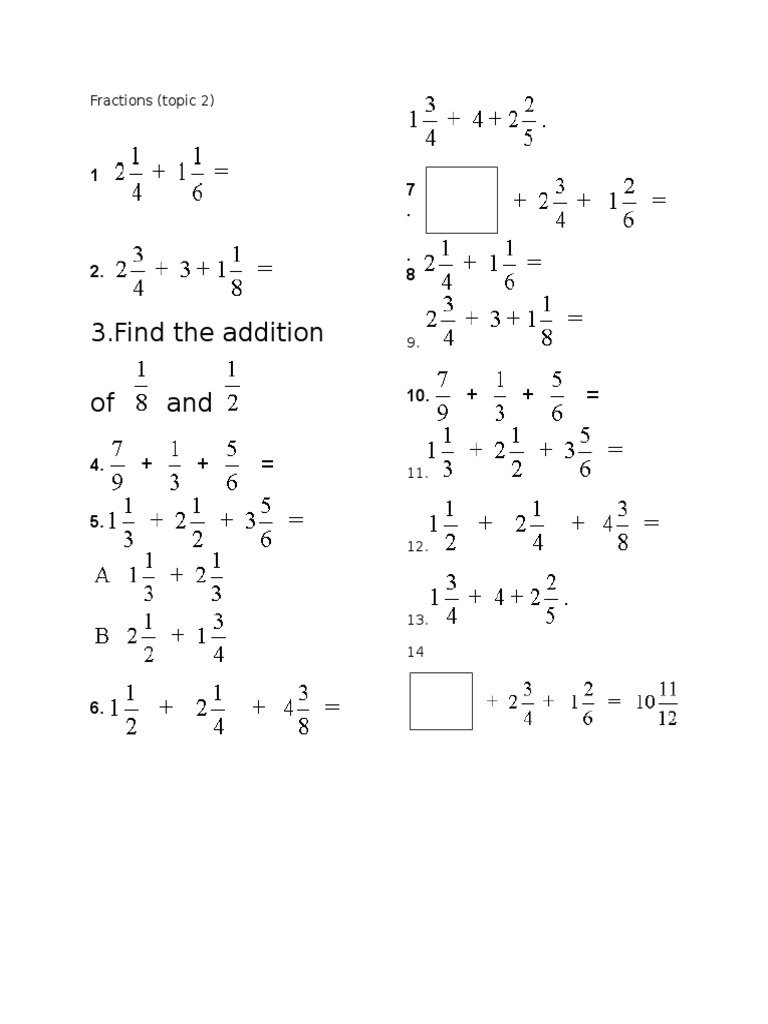 3.find The Addition of And: Fractions (Topic 2) | PDF | Teaching ...