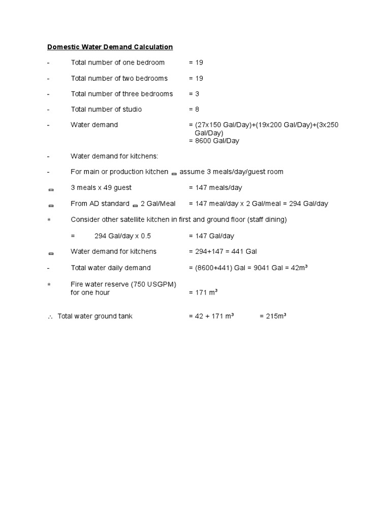 Domestic Water Demand Calculation | PDF | Water Heating | Pumping Station