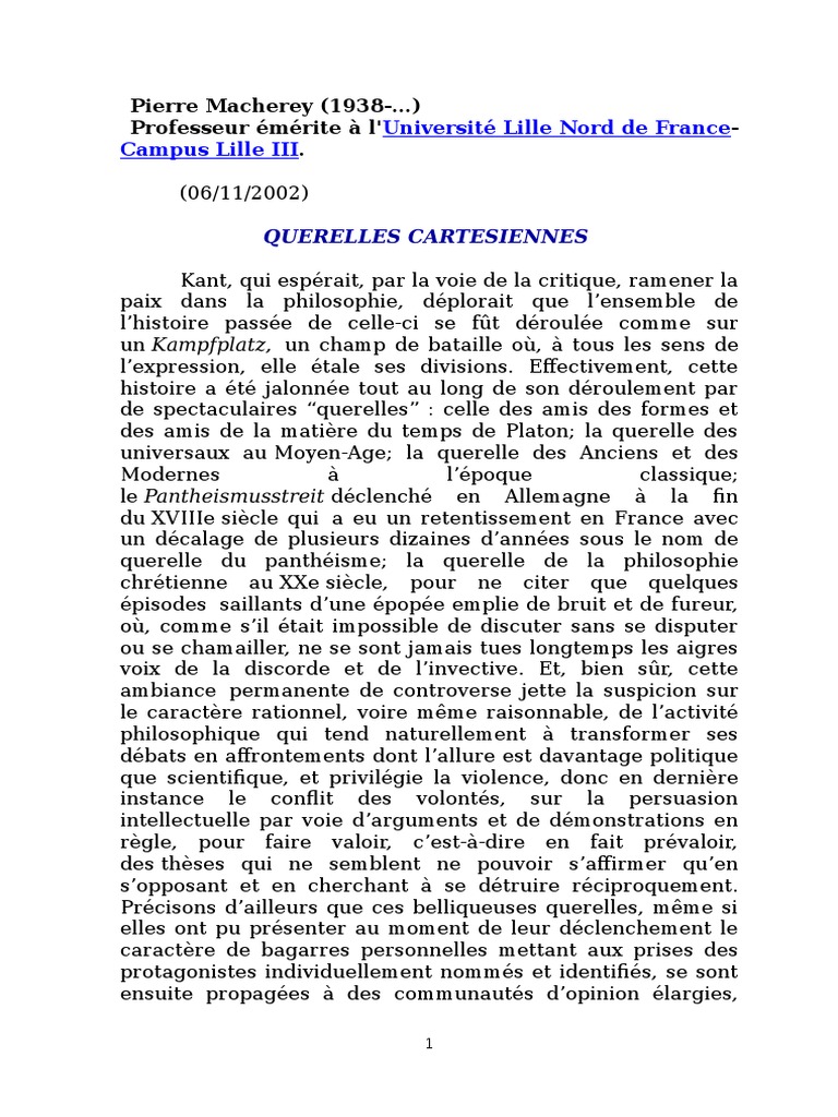 Pierre Macherey Querelles Cartésiennes | PDF | René Descartes | Baruch ...