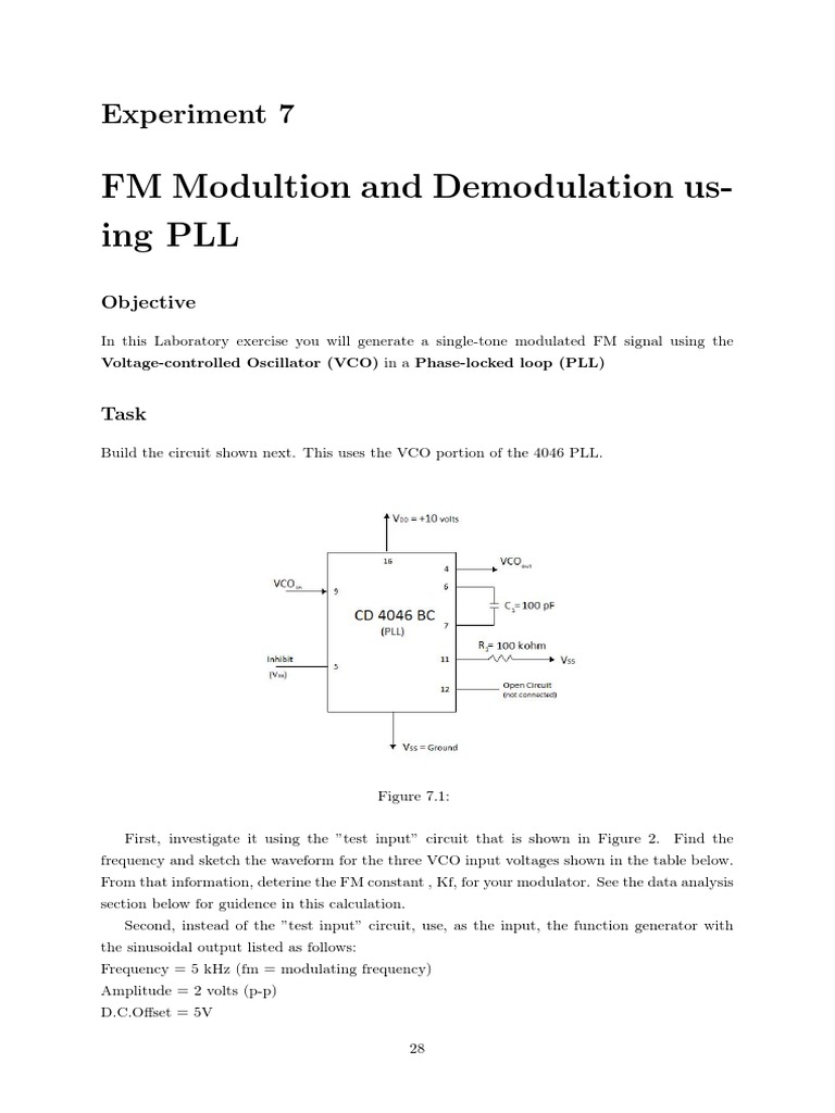 FM Modultion and Demodulation Us-Ing PLL: Experiment 7 | PDF