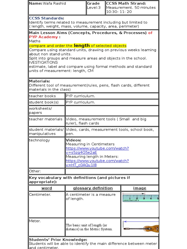 Lesson Plan 3 G S | PDF | Measurement | Units Of Measurement