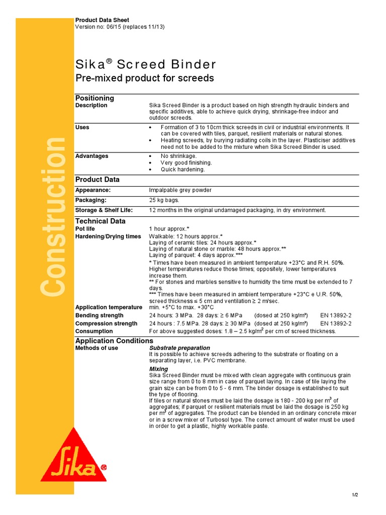 Sika Screed Binder 0612 Repr 1212 NZ | PDF | Flooring | Industries