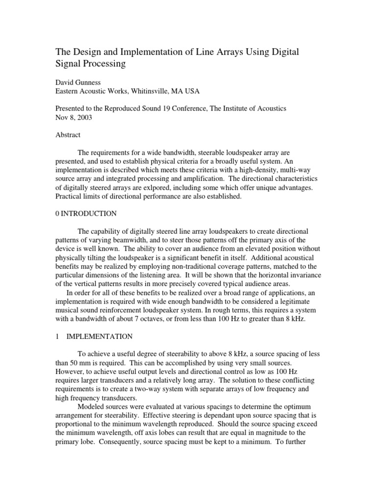 The Design and Implementation of Line Arrays Using Digital Signal Processing 2003 PDF | PDF ...