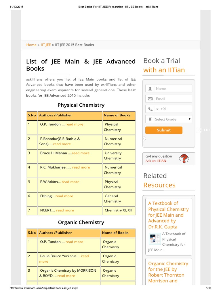 Top IIT JEE Preparation Books Guide | PDF | Standardized Tests ...