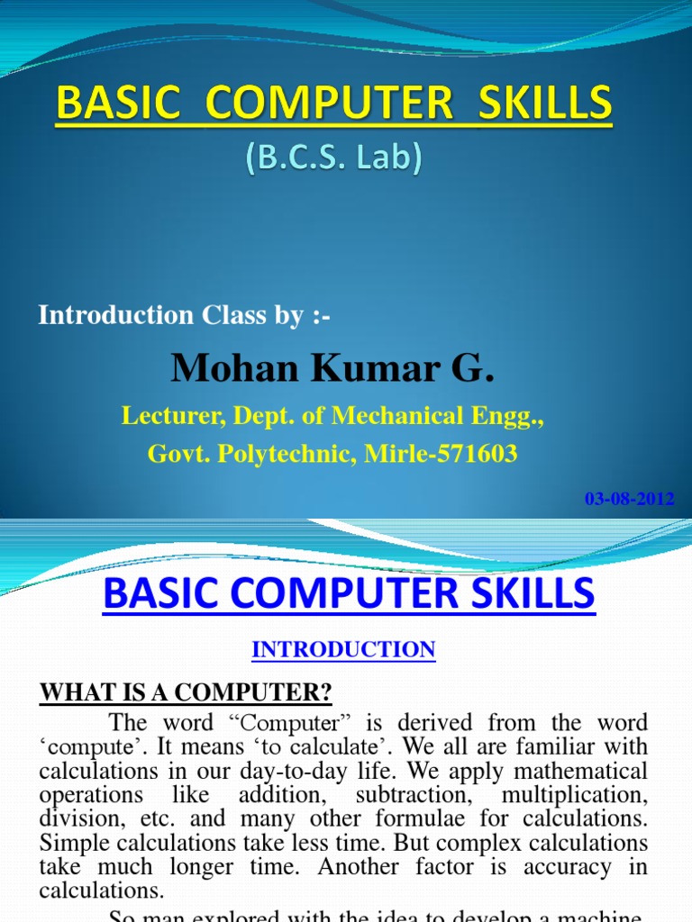 Basic Computer Skills - Tutorial by Mohan Kumar G. | PDF | Random Access Memory | Computer Data ...