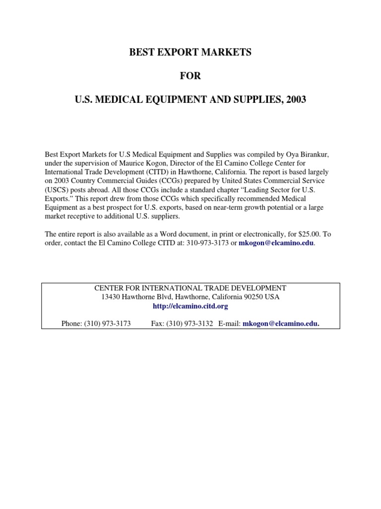 Best Export Markets For Medical Devices | PDF | Healthcare Industry ...